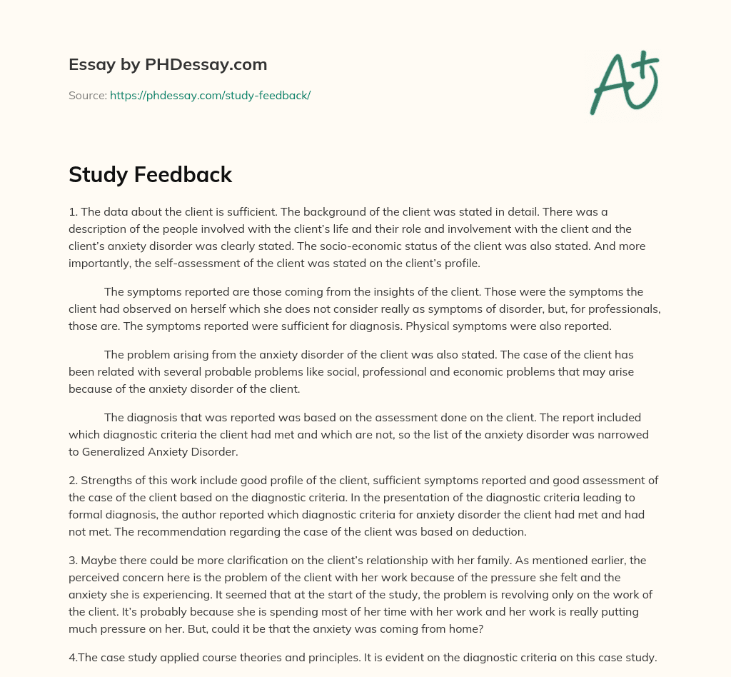 Study Feedback (400 Words) - PHDessay.com