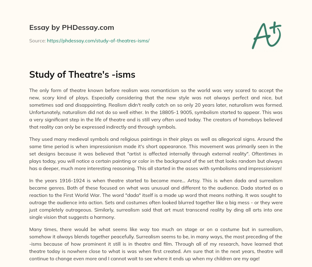 Study of Theatre's -isms (400 Words) - PHDessay.com