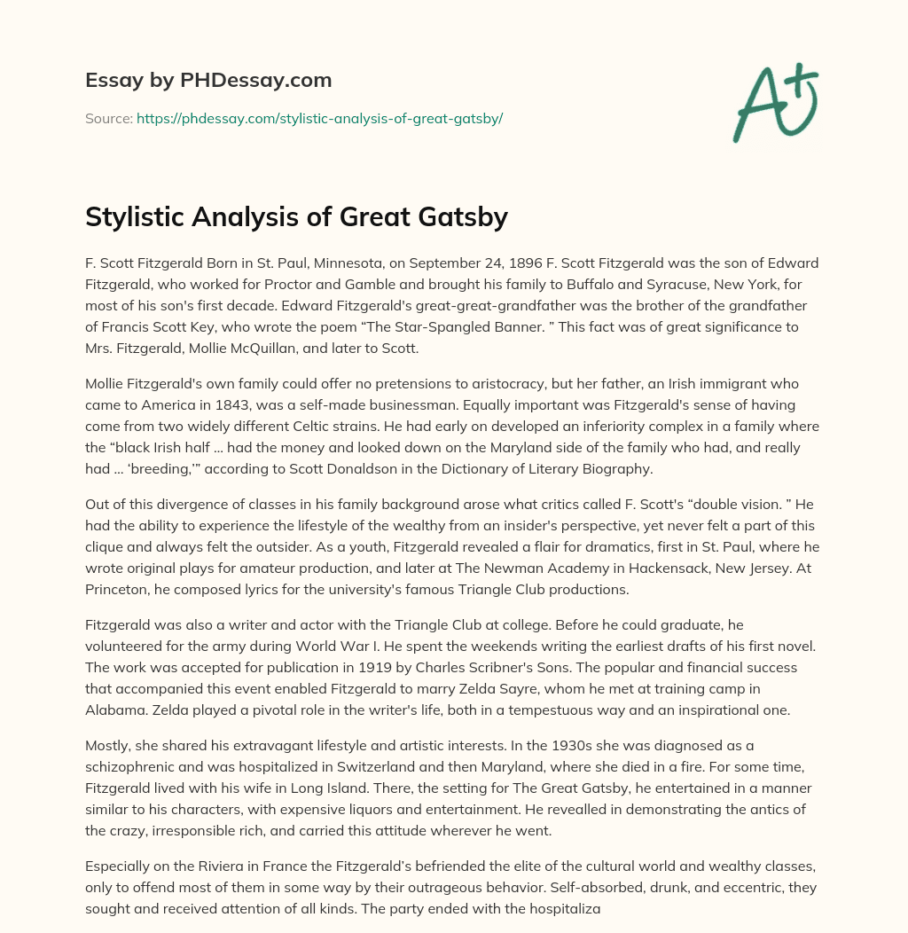 Stylistic Analysis of Great Gatsby - PHDessay.com
