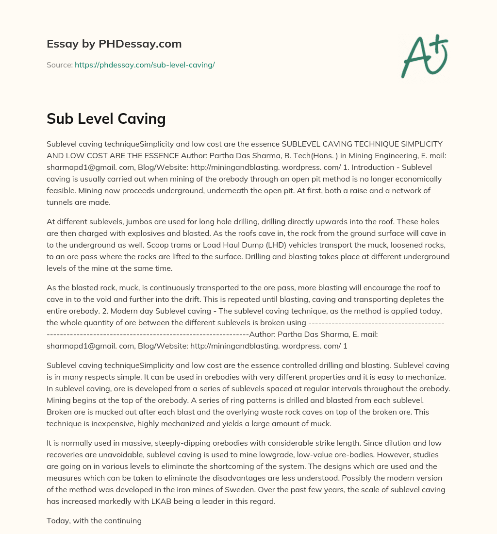 Sub Level Caving - PHDessay.com