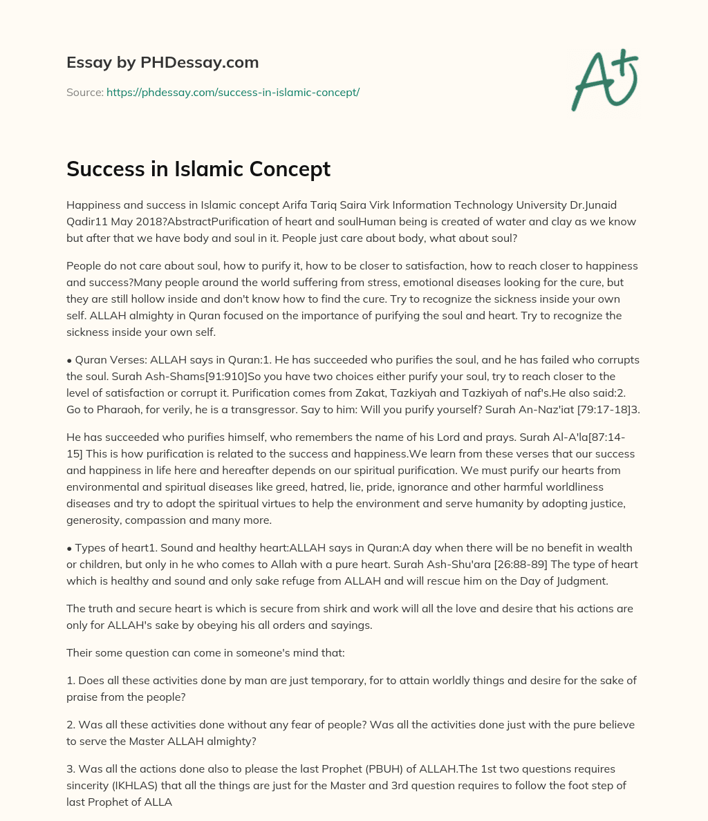 Success in Islamic Concept - PHDessay.com