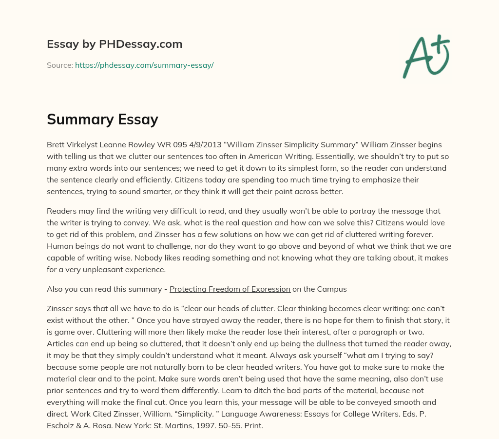 Summary Essay (400 Words) - PHDessay.com
