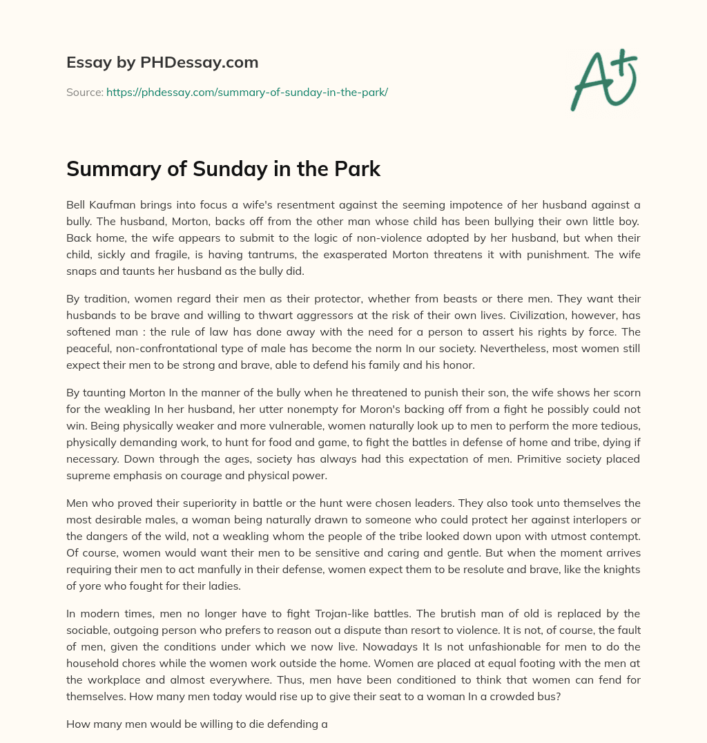 Summary Of Sunday In The Park Analysis Example - PHDessay.com