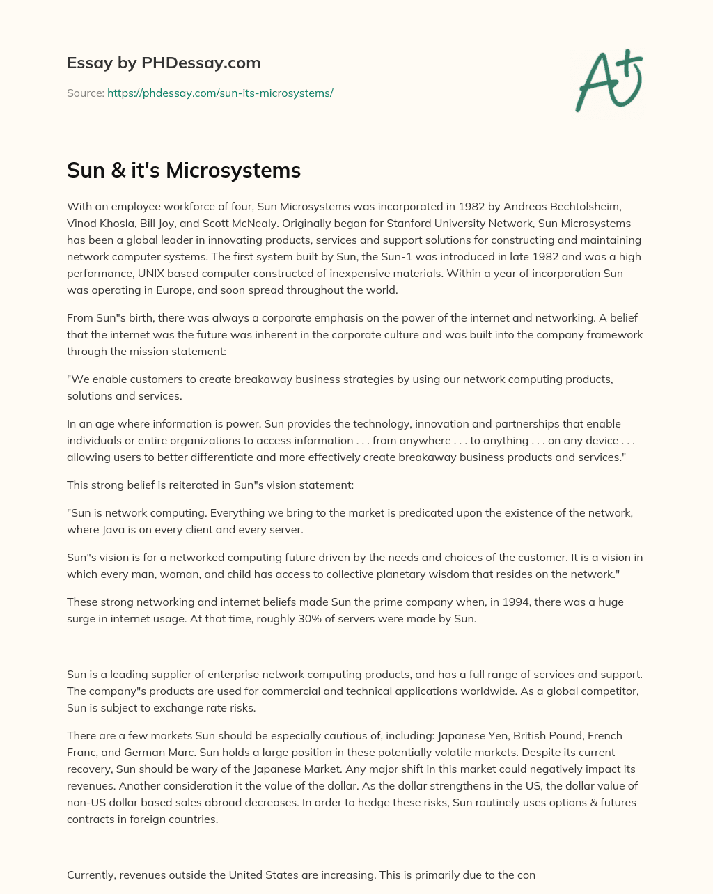 Sun & it's Microsystems - PHDessay.com