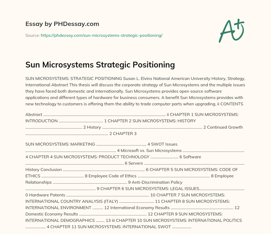 Sun Microsystems Strategic Positioning - PHDessay.com