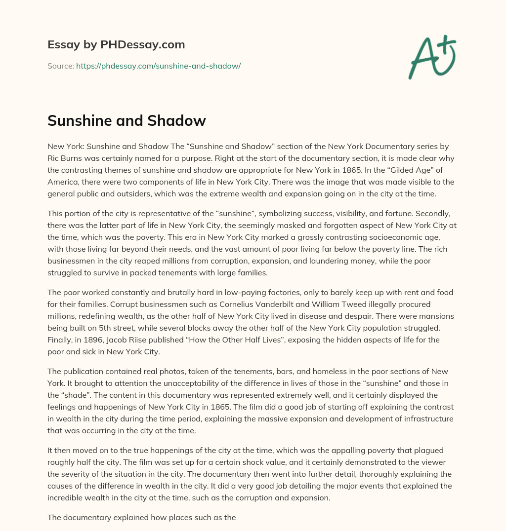 Sunshine and Shadow - PHDessay.com
