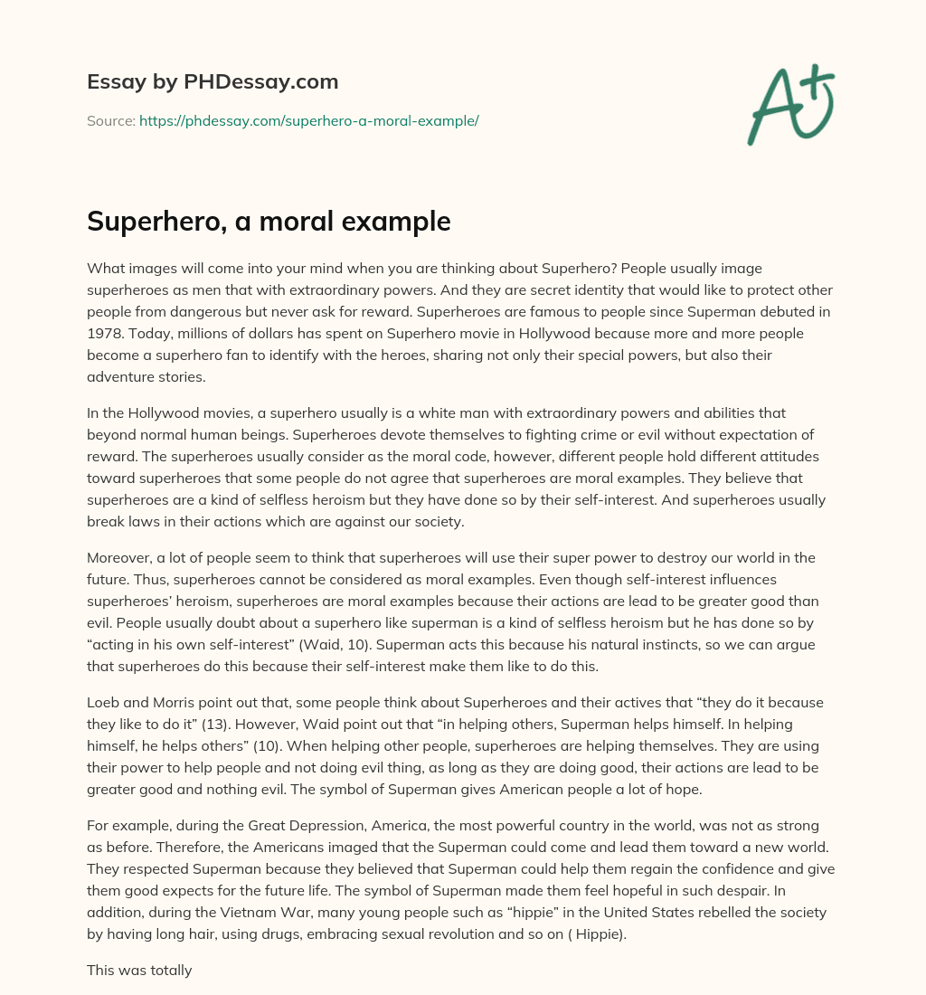 Superhero, A Moral Example Essay Example - PHDessay.com