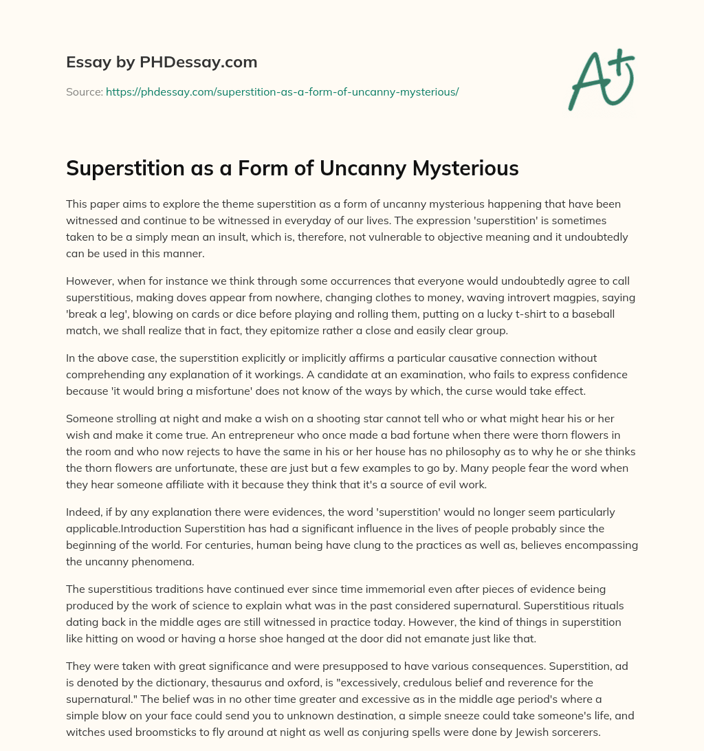 Superstition As A Form Of Uncanny Mysterious Essay Example - PHDessay.com