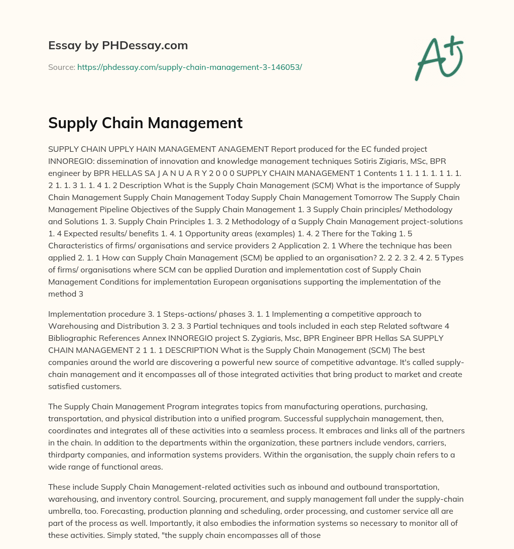 Supply Chain Management - PHDessay.com