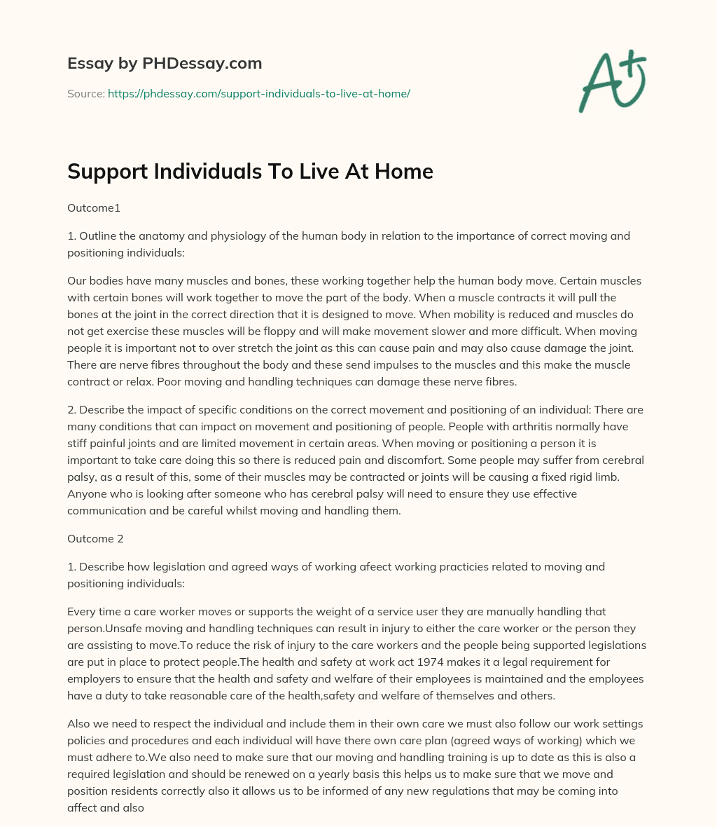 Support Individuals To Live At Home - PHDessay.com