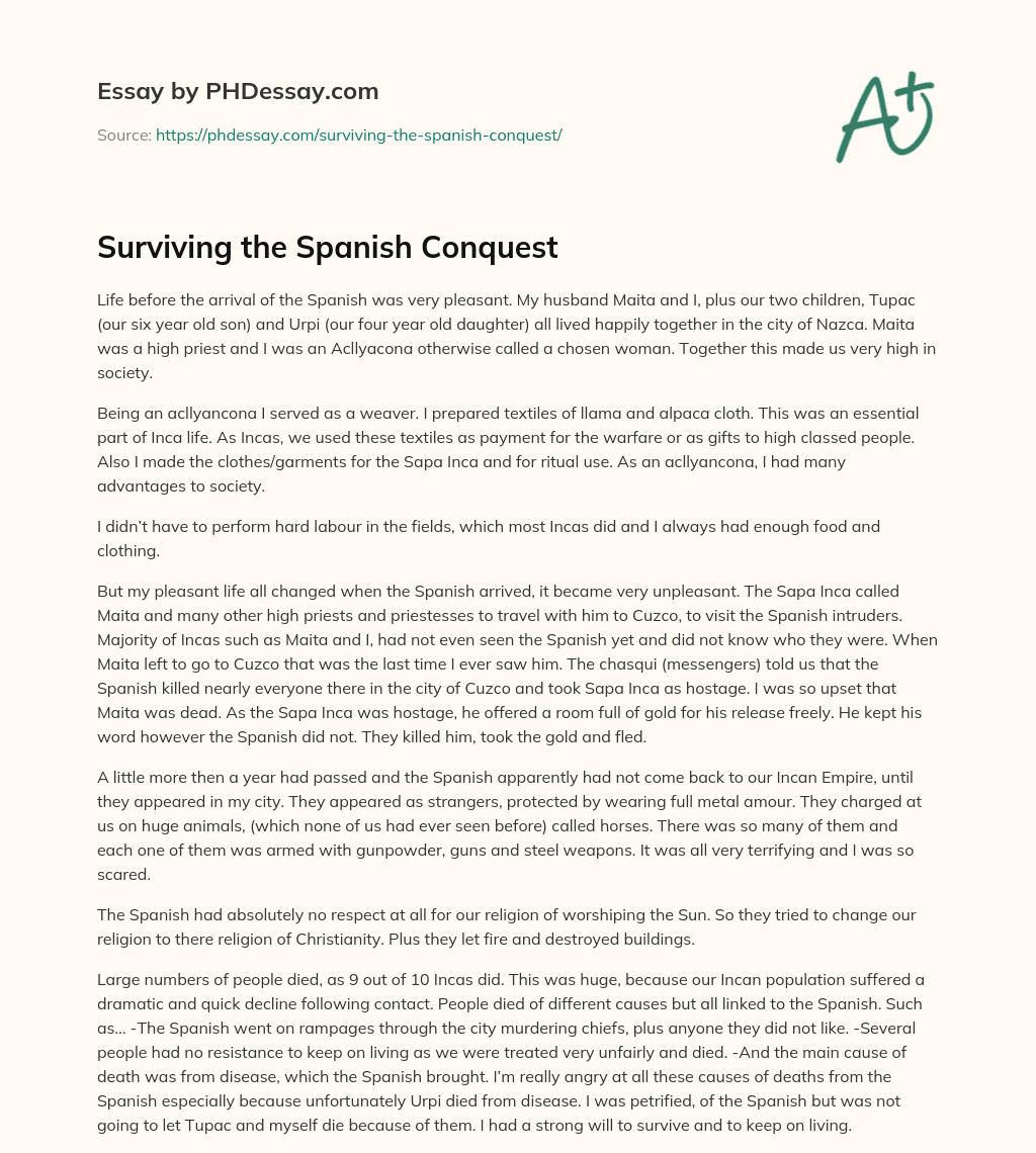 Surviving the Spanish Conquest (600 Words) - PHDessay.com