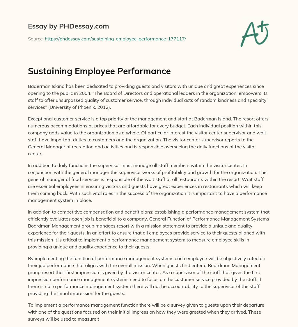 Sustaining Employee Performance - PHDessay.com
