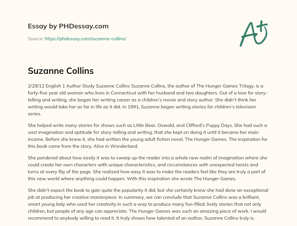 Suzanne Collins (300 Words) - PHDessay.com