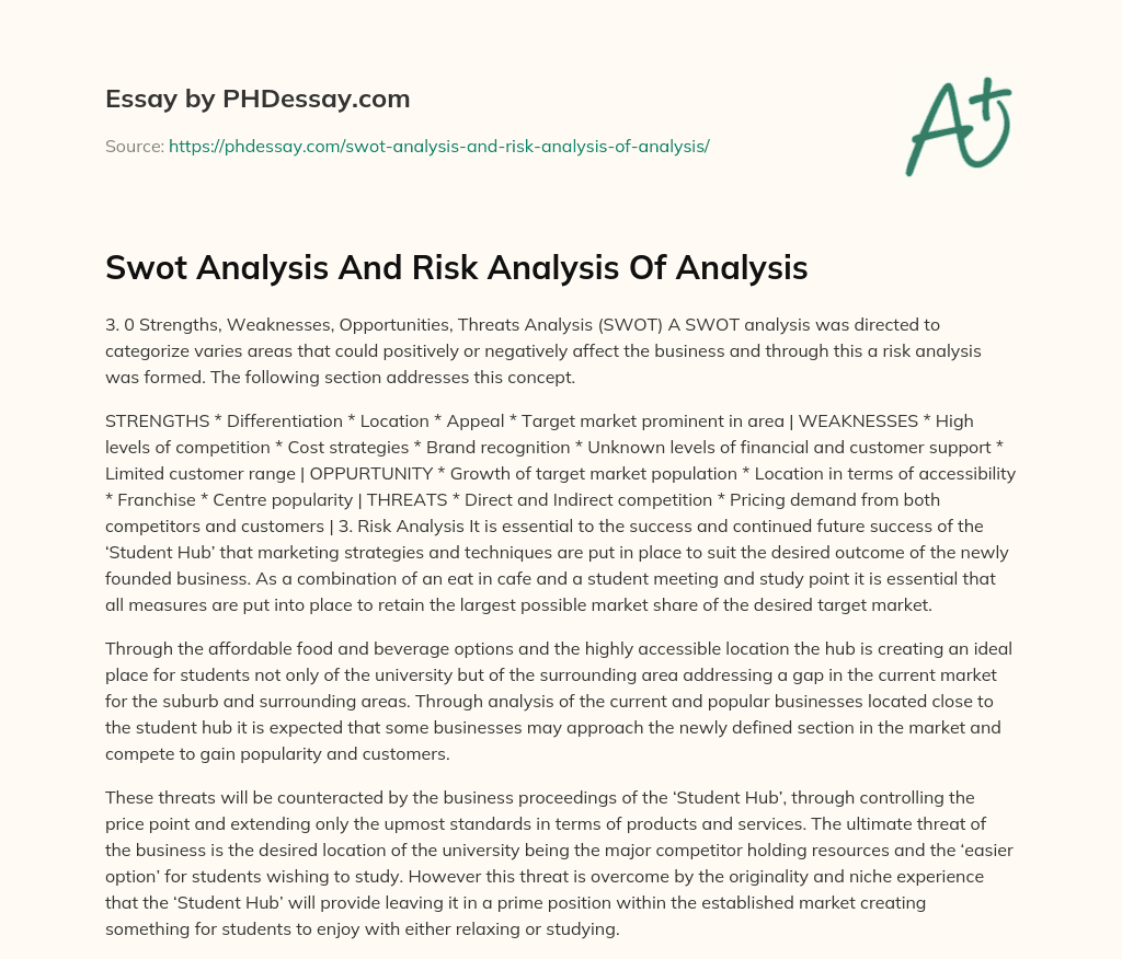 Swot Analysis And Risk Analysis Of Analysis - PHDessay.com