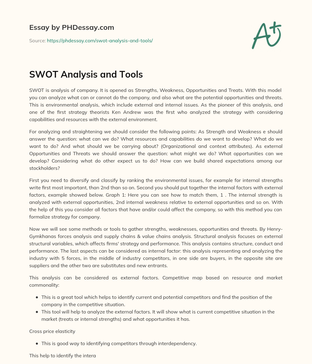 SWOT Analysis and Tools - PHDessay.com