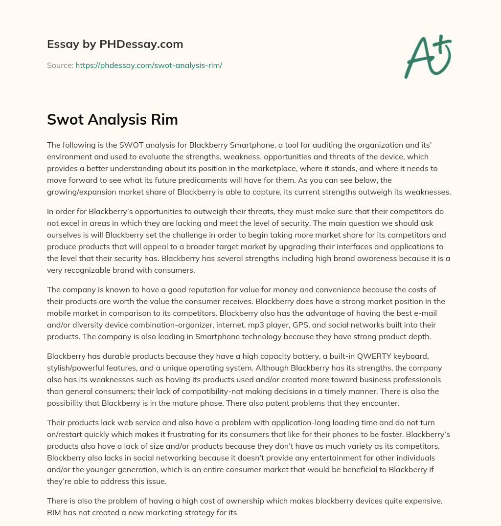 Swot Analysis Rim - PHDessay.com