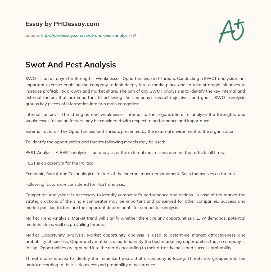 Swot And Pest Analysis - PHDessay.com
