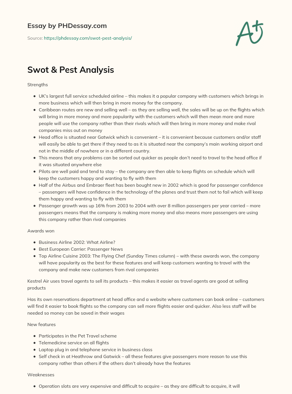 Swot & Pest Analysis - PHDessay.com