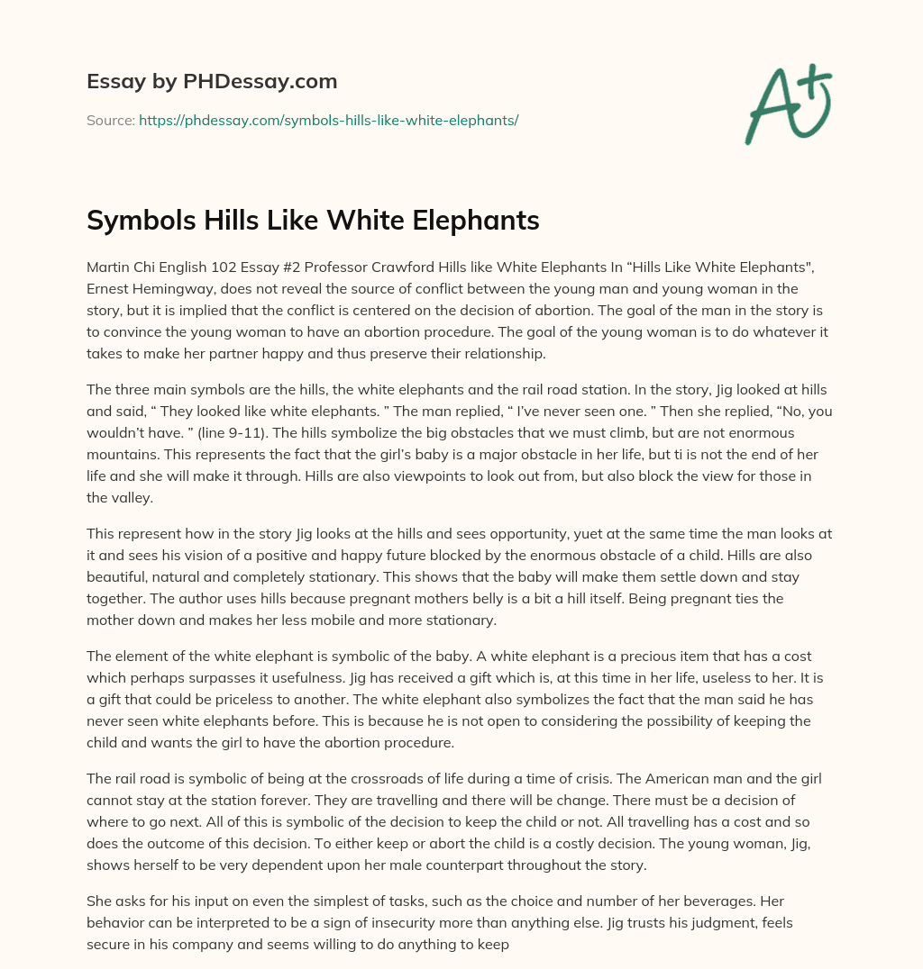 Symbols Hills Like White Elephants - PHDessay.com