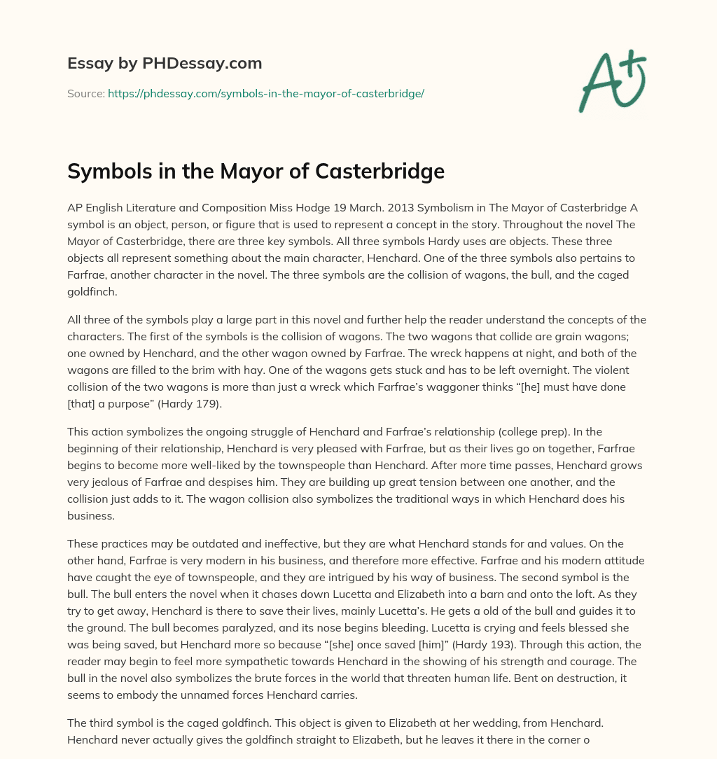 Symbols in the Mayor of Casterbridge - PHDessay.com