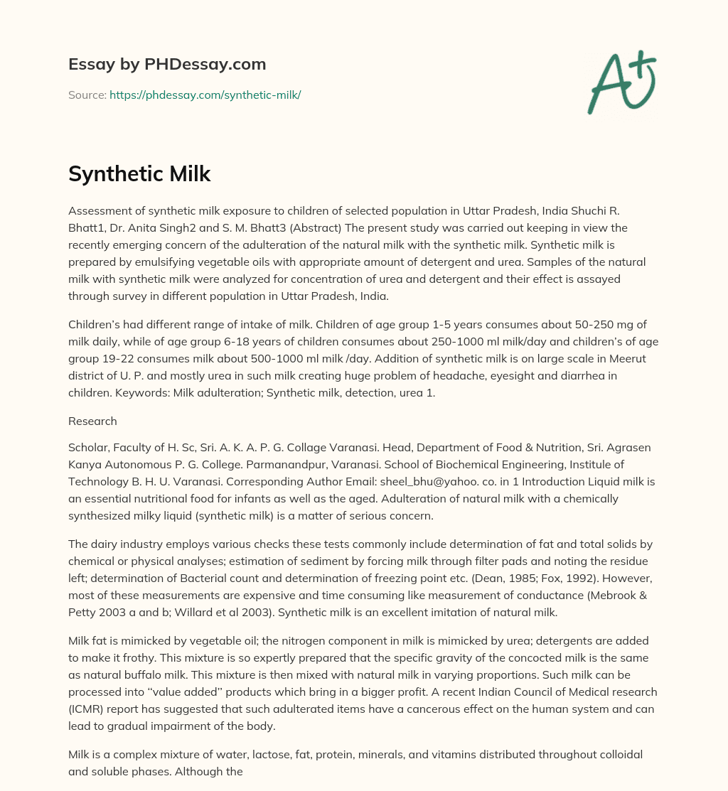 Synthetic Milk - PHDessay.com