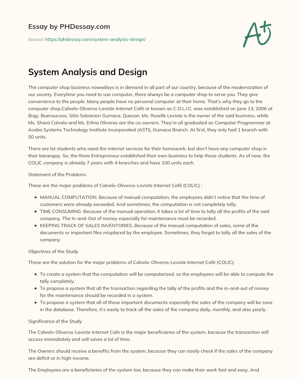 System Analysis and Design (500 Words) - PHDessay.com
