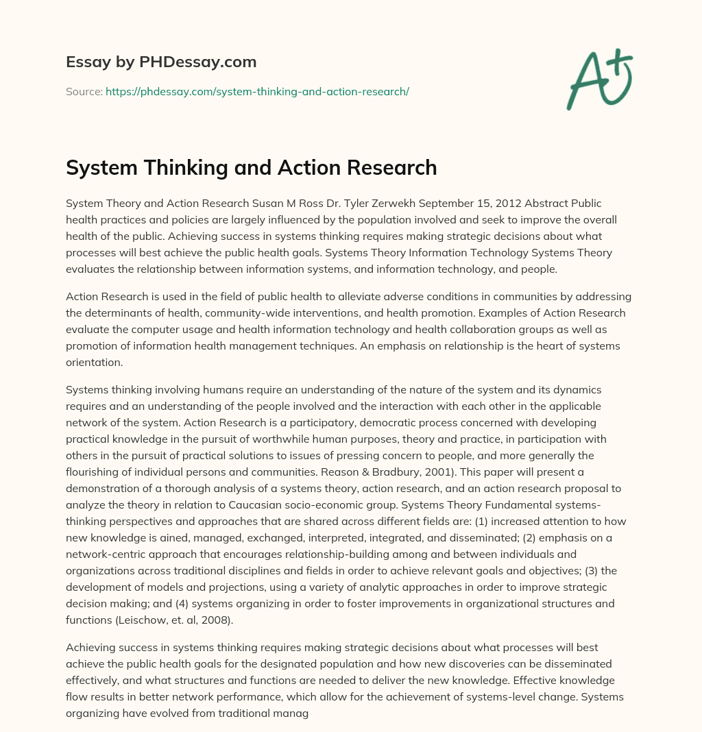 System Thinking and Action Research - PHDessay.com
