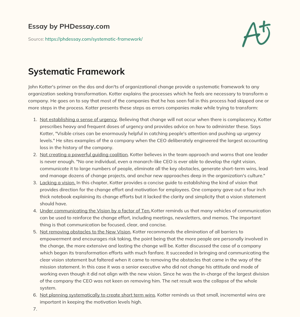 Systematic Framework - PHDessay.com
