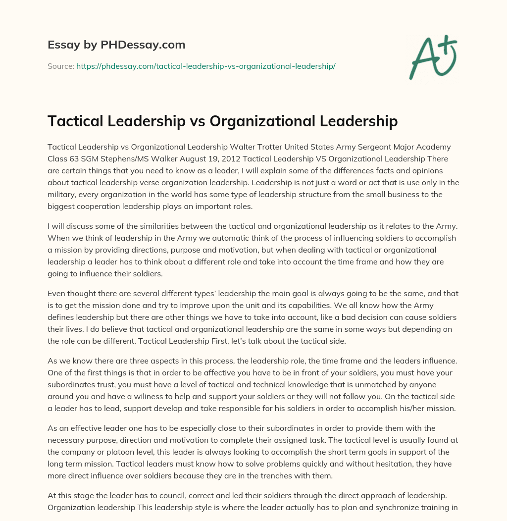 Tactical Leadership vs Organizational Leadership - PHDessay.com