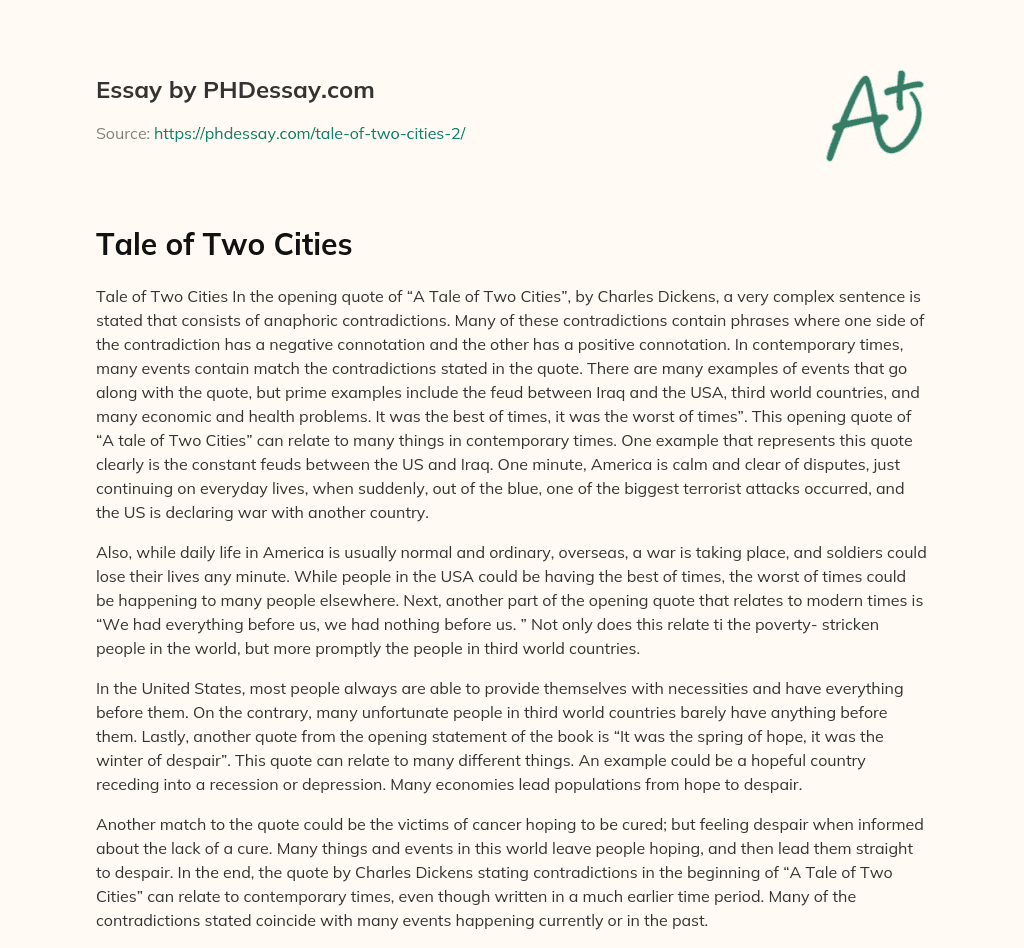 Tale of Two Cities (500 Words) - PHDessay.com