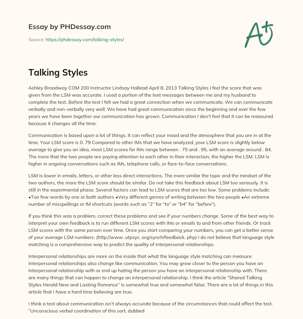 Talking Styles - PHDessay.com