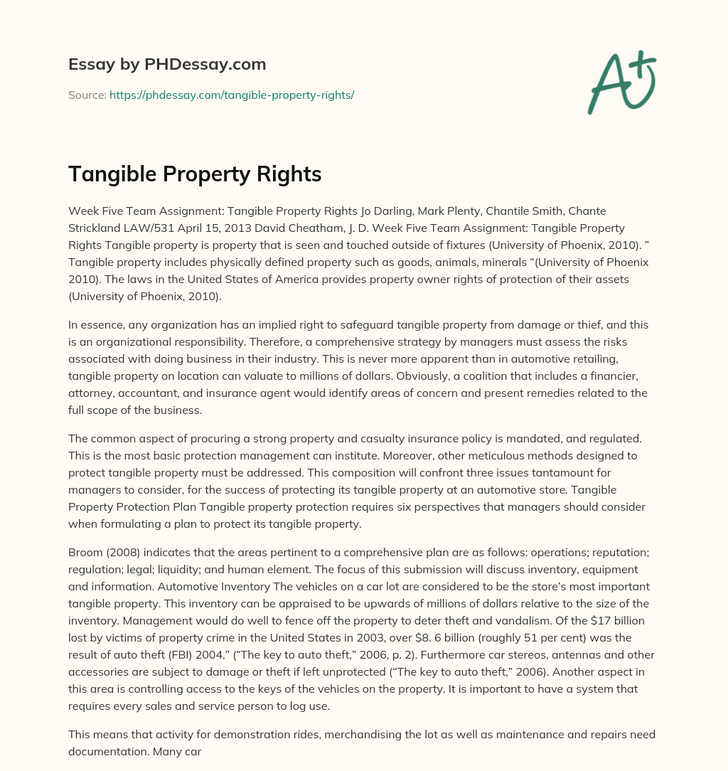 Tangible Property Rights - PHDessay.com