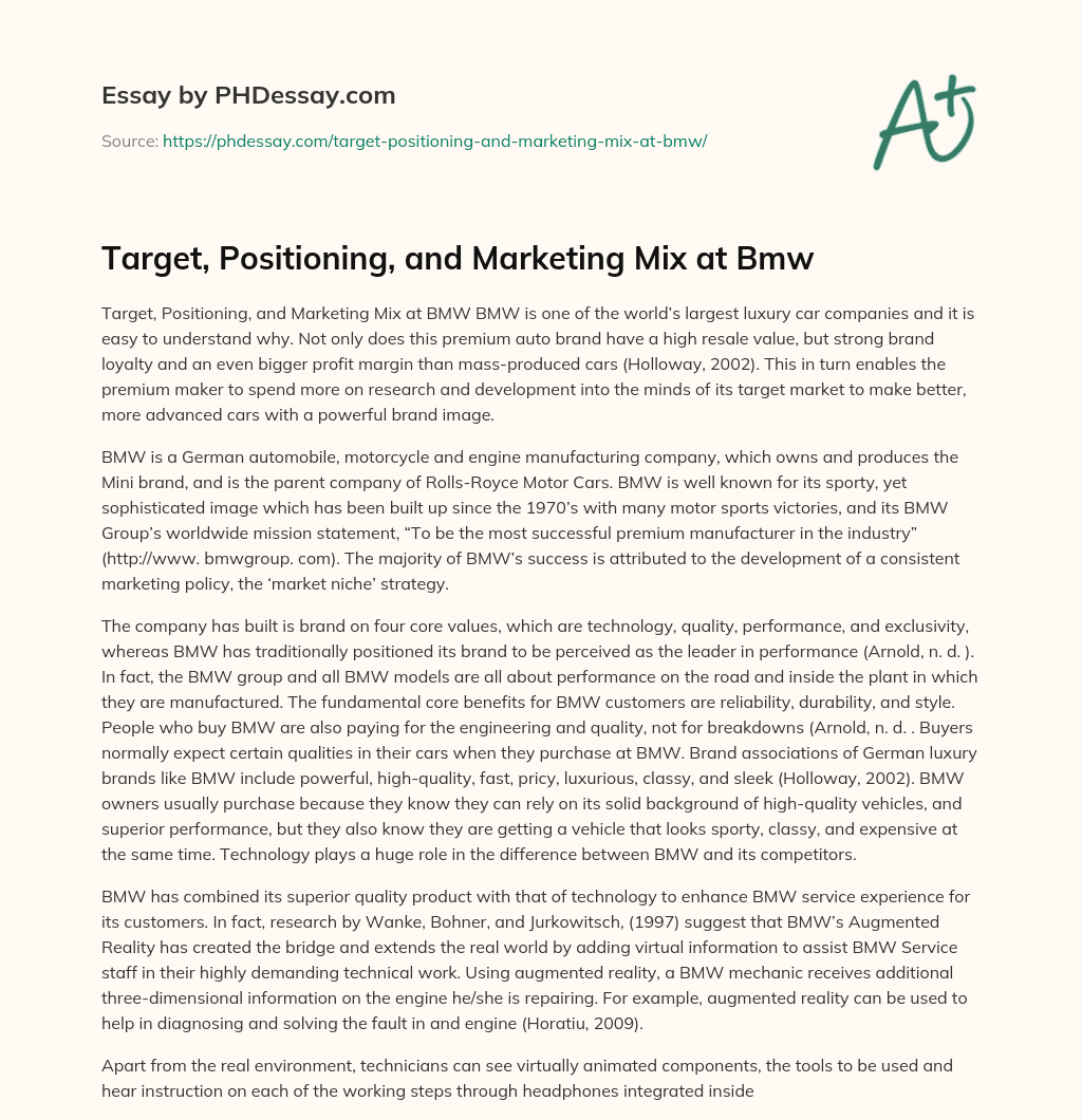 Target, Positioning, and Marketing Mix at Bmw - PHDessay.com