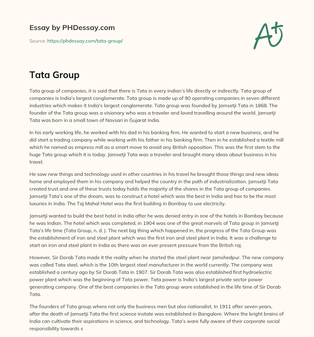 Tata Group - PHDessay.com