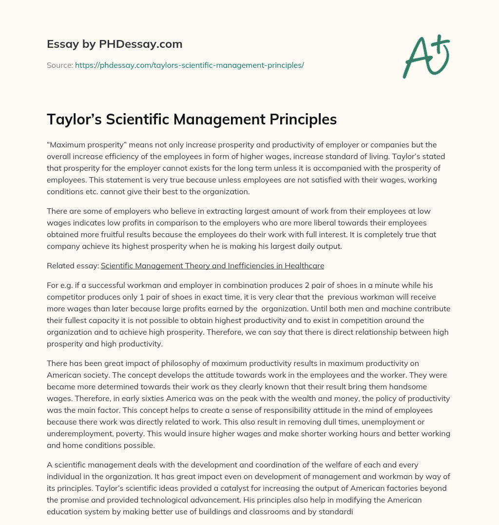 Taylor’s Scientific Management Principles - PHDessay.com