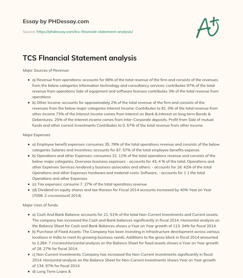 TCS FInancial Statement analysis - PHDessay.com