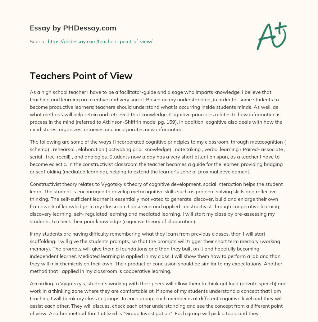 Teachers Point of View - PHDessay.com