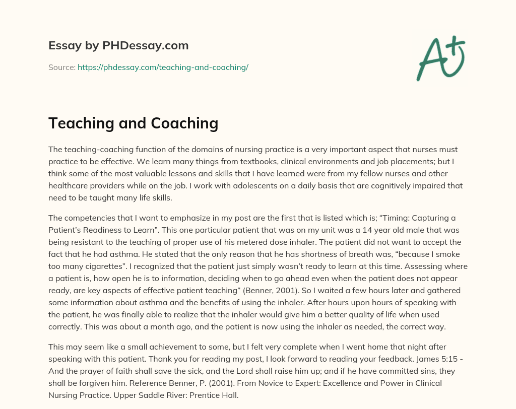 Teaching and Coaching (400 Words) - PHDessay.com
