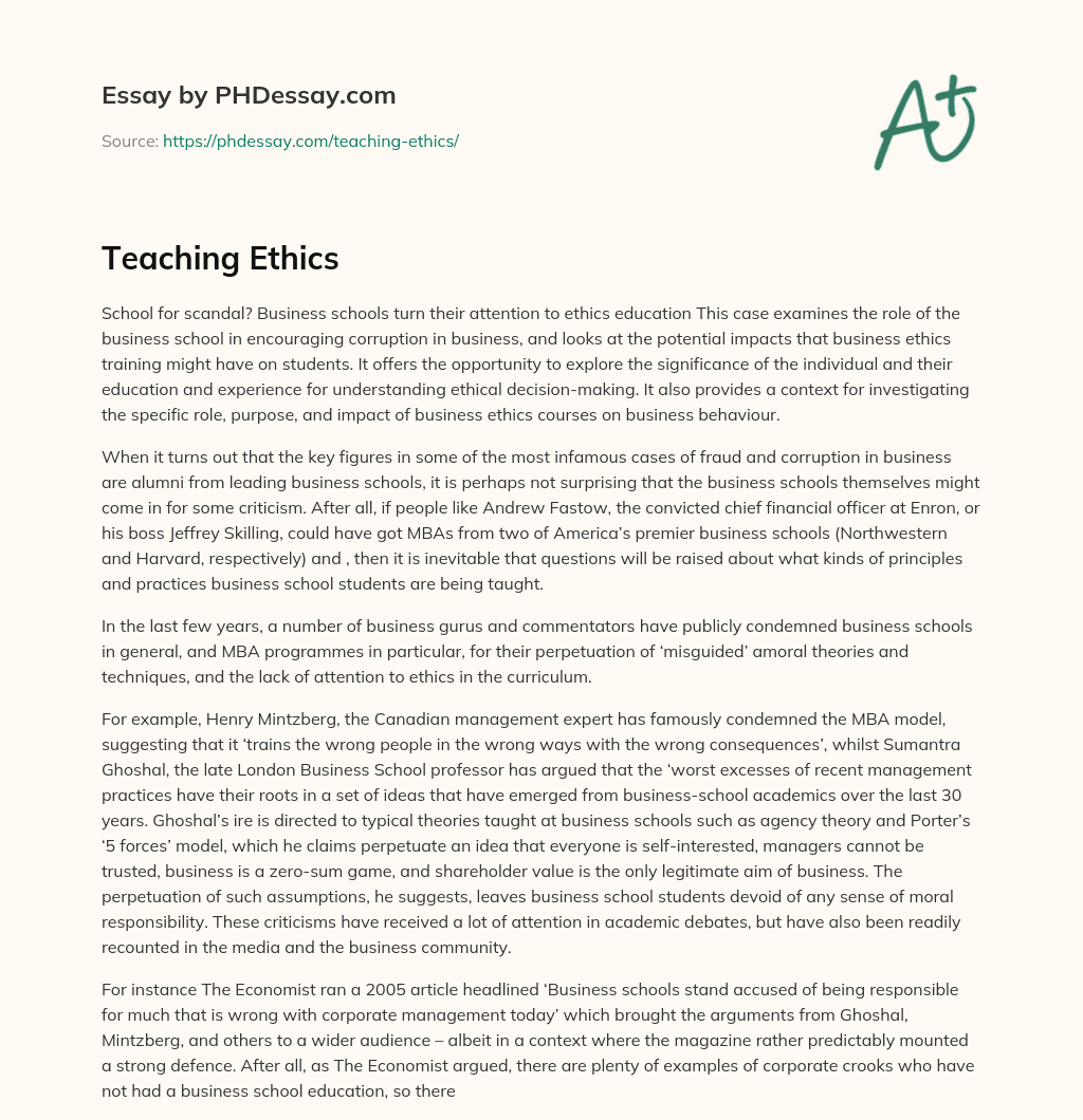 Teaching Ethics - PHDessay.com