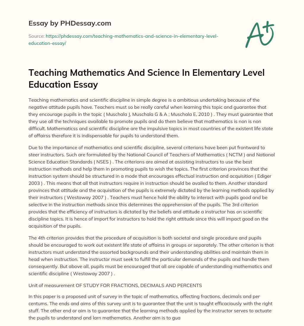 Teaching Mathematics And Science In Elementary Level Education Essay ...