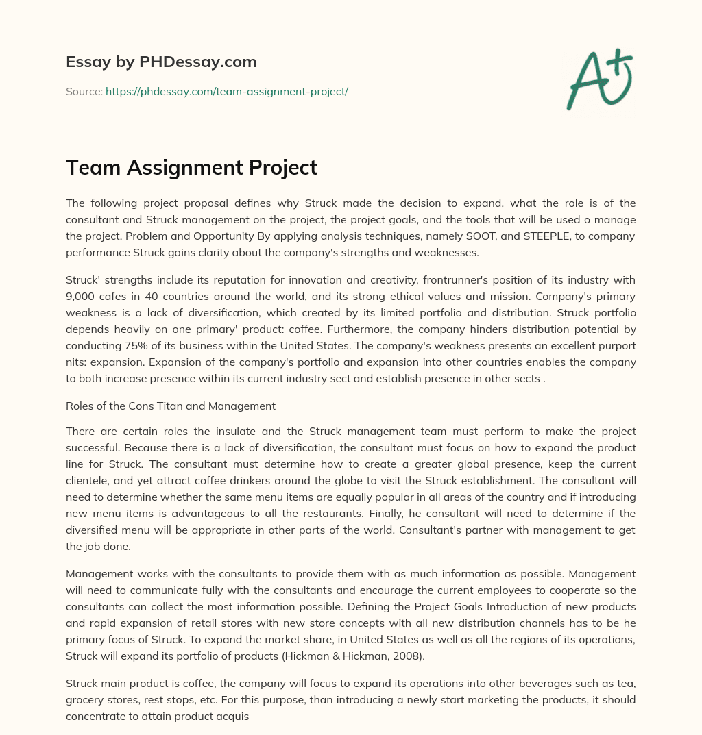 Team Assignment Project - PHDessay.com