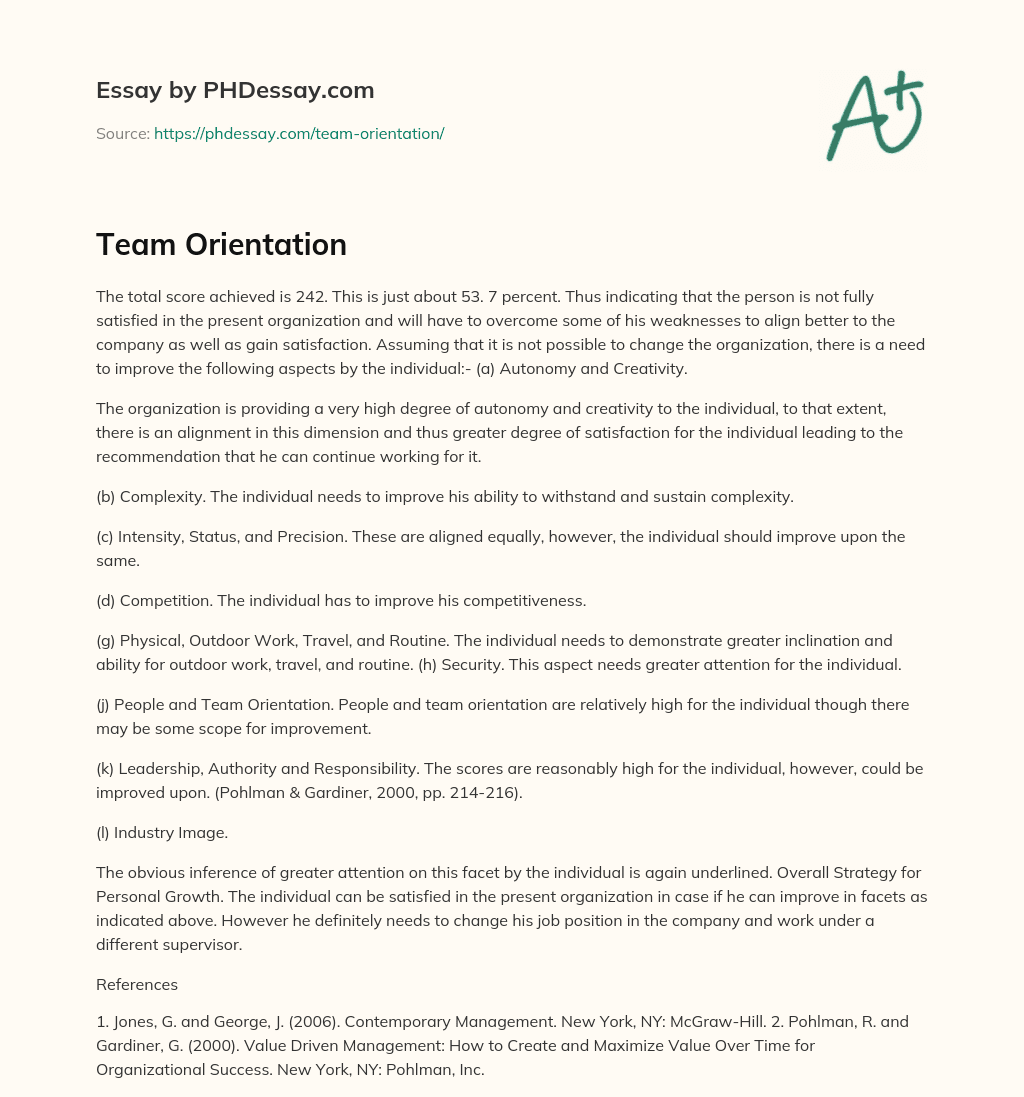 Team Orientation (300 Words) - PHDessay.com