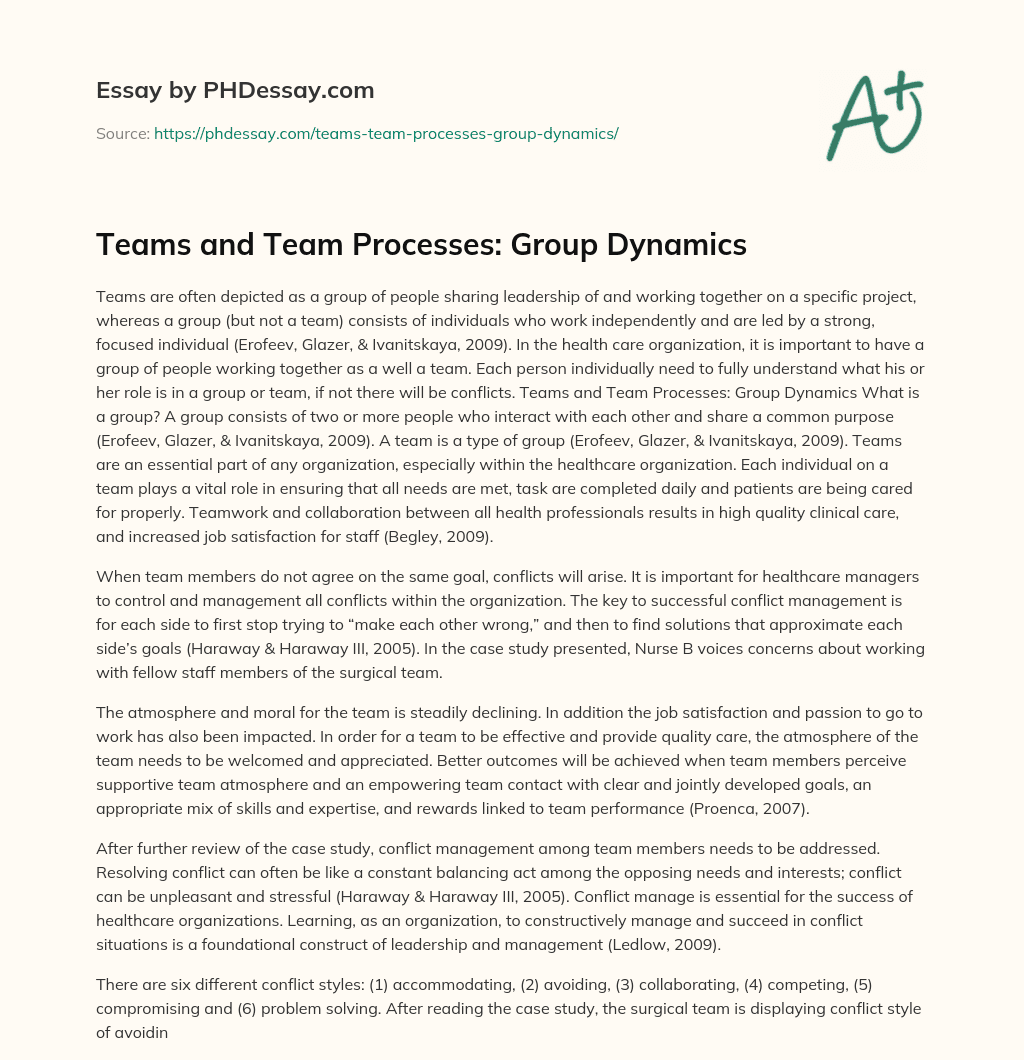 Teams and Team Processes: Group Dynamics - PHDessay.com