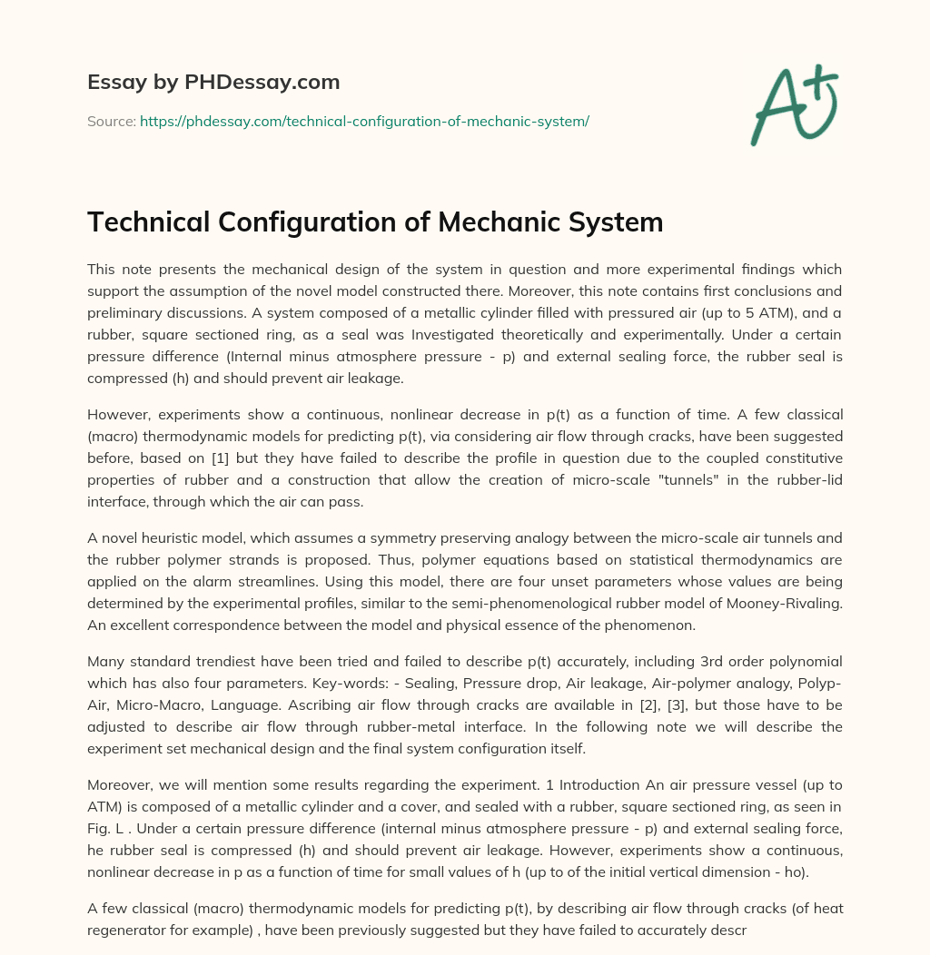 Technical Configuration of Mechanic System - PHDessay.com