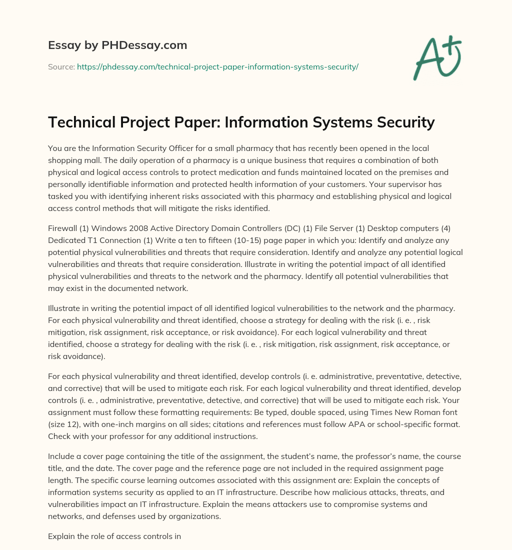 Technical Project Paper: Information Systems Security (500 Words ...