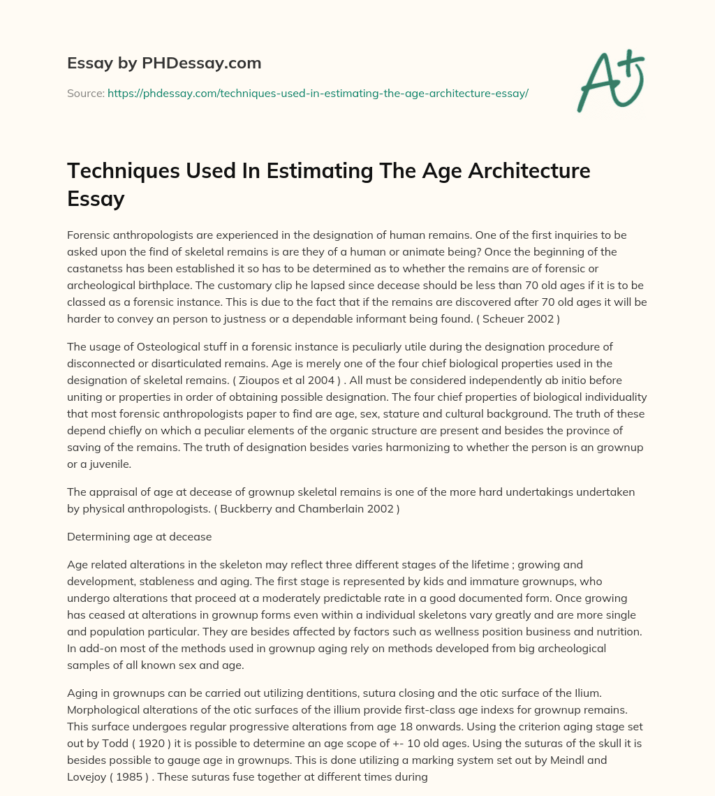 Techniques Used In Estimating The Age Architecture Essay - PHDessay.com