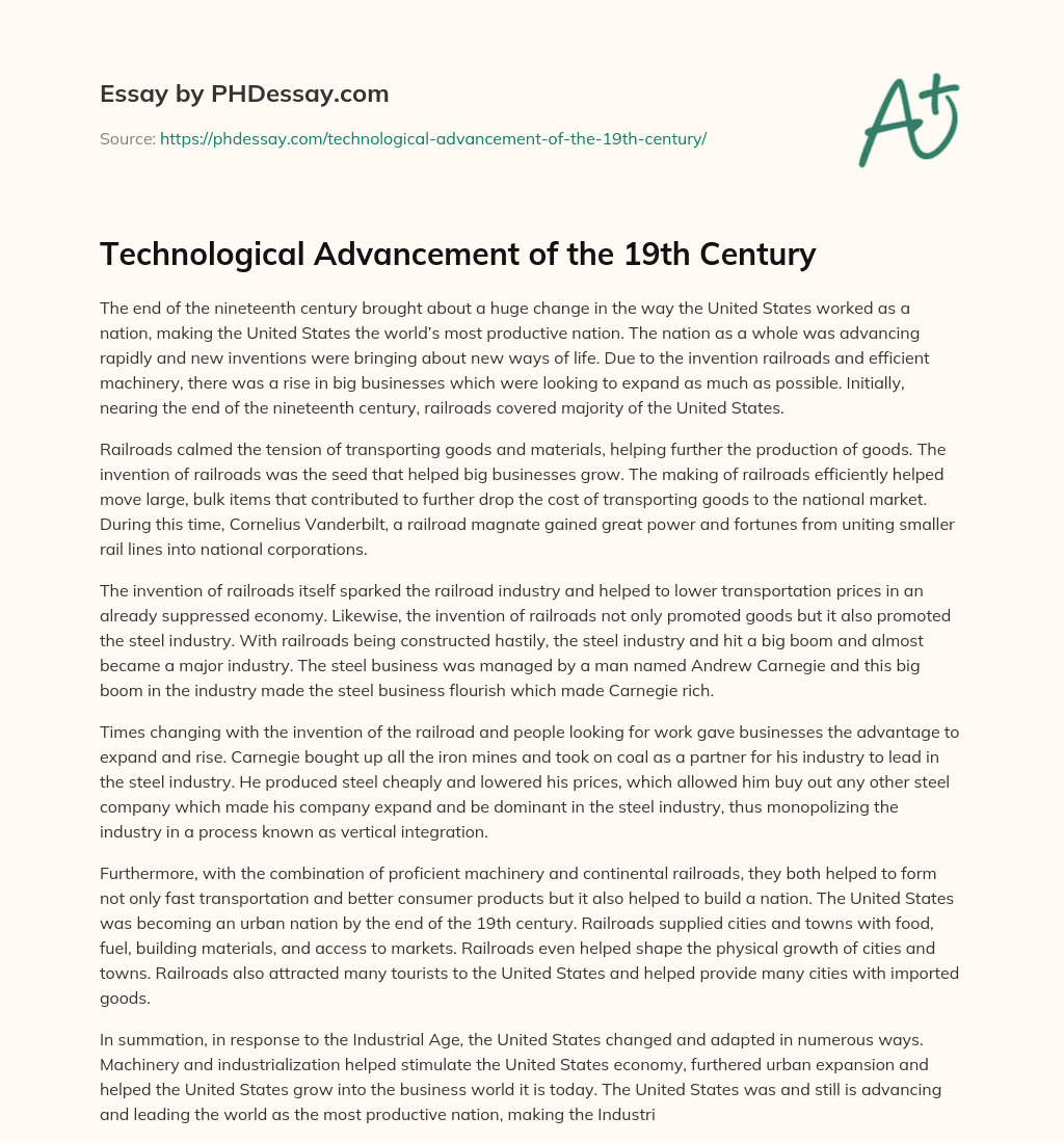 Technological Advancement of the 19th Century (500 Words) - PHDessay.com