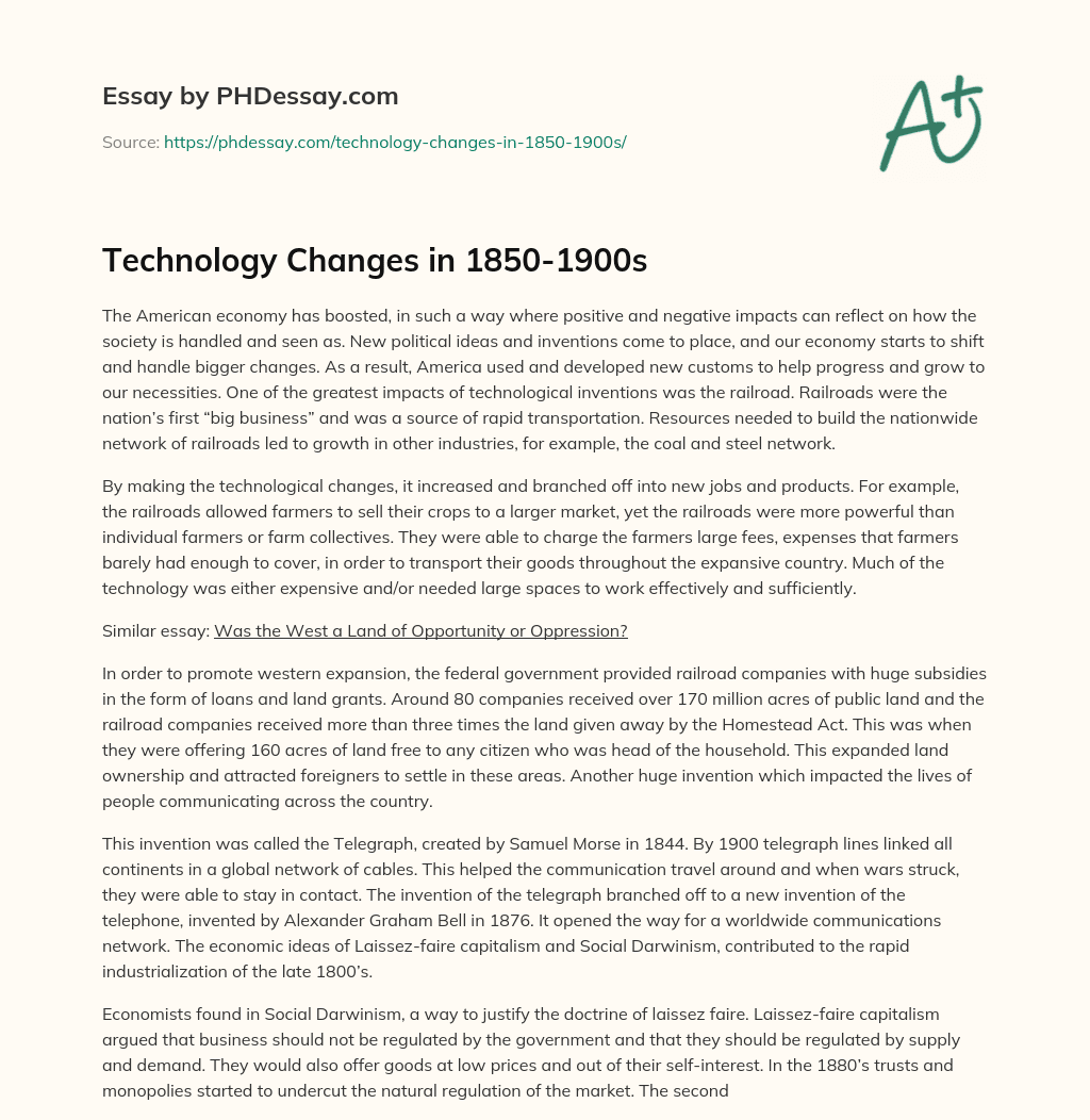 Technology Changes in 1850-1900s (500 Words) - PHDessay.com