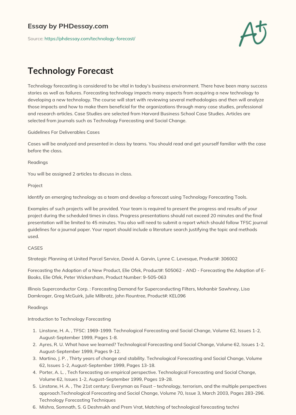 Technology Forecast - PHDessay.com