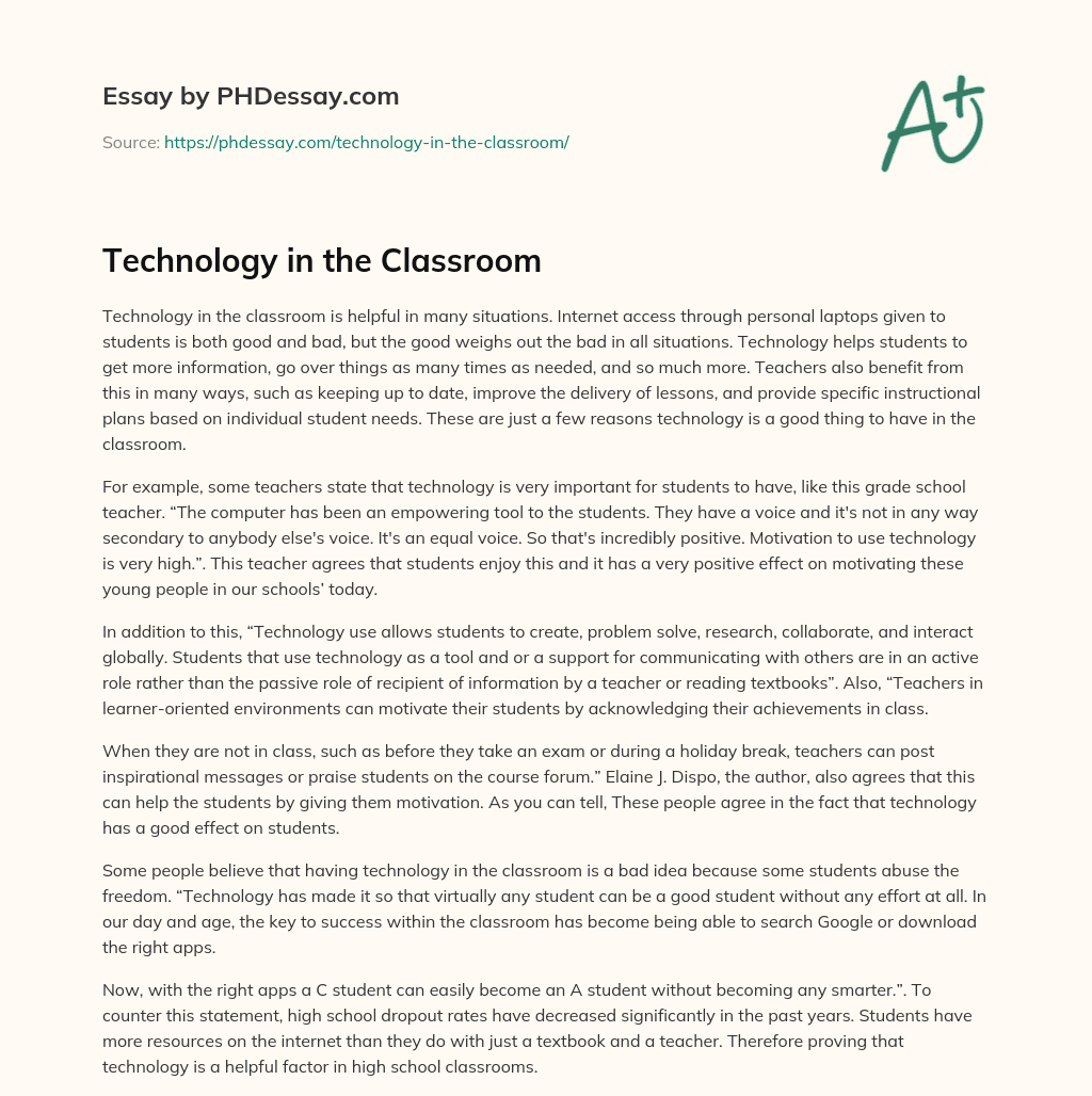 Technology In The Classroom 400 Words PHDessay Technology In The Classroom 400 Words PHDessay